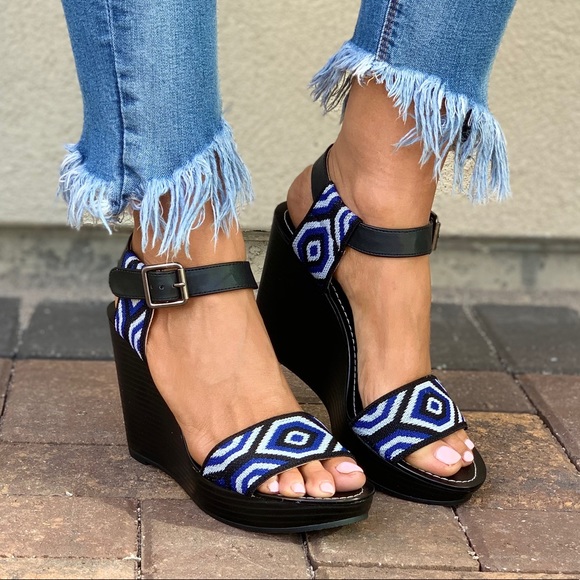 Urban Outfitters | Shoes | Aztec Pattern Ankle Strap Platform Wedge ...